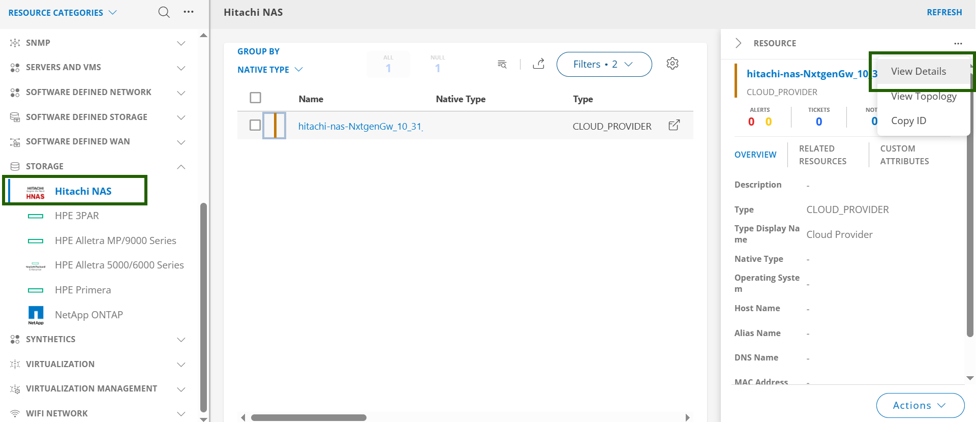 Working with Hitachi NAS | OpsRamp Documentation